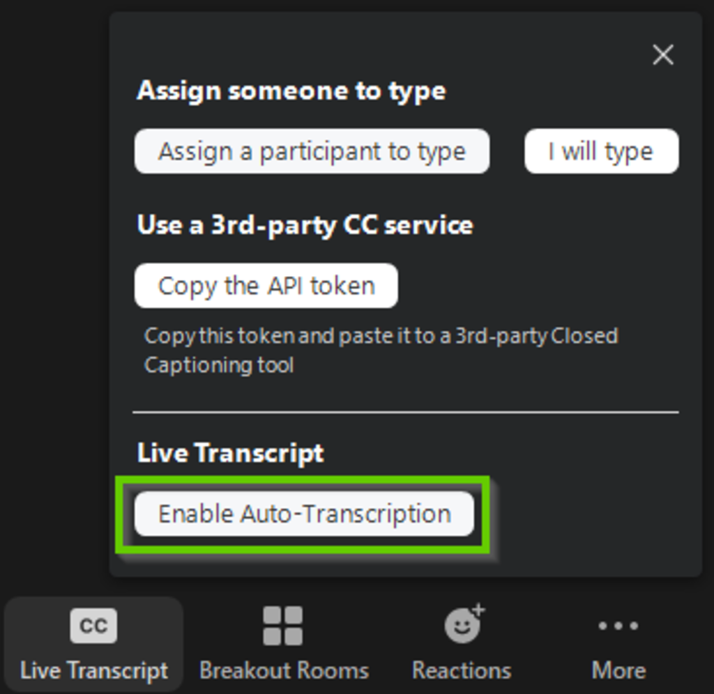 Zoom Automatic Live Transcription | Information Technology Services ...